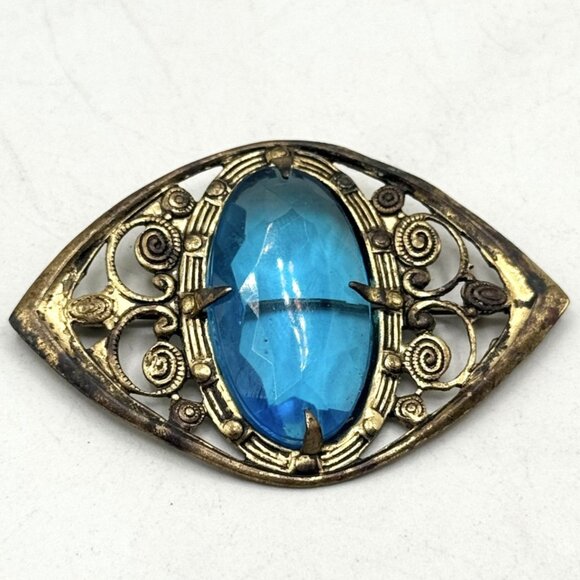 Estate | Jewelry | Estate Vintage Blue Glass Filigree Brooch Pin | Poshmark
